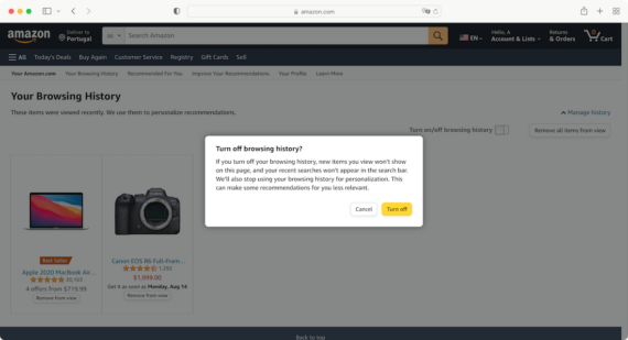 How to hide orders on Amazon and clear your browsing history